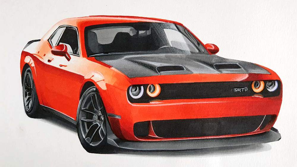 How to Draw a Dodge Challenger SRT Hellcat | Easy Step-by-Step Tutorial